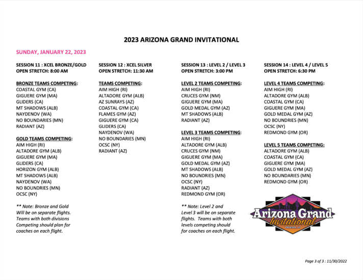 Schedule & FAQs - Gold Medal Events