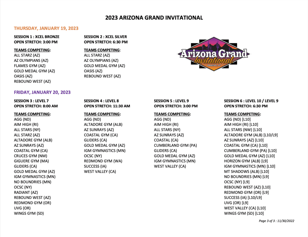 Schedule & FAQs - Gold Medal Events